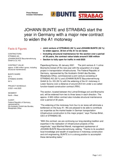 EANS-News: JOHANN BUNTE and STRABAG start the year in Germany with a ...